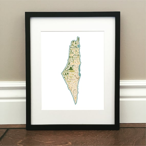 Israel Map Art Print Landscape Colored Signed 8.5 X | Etsy