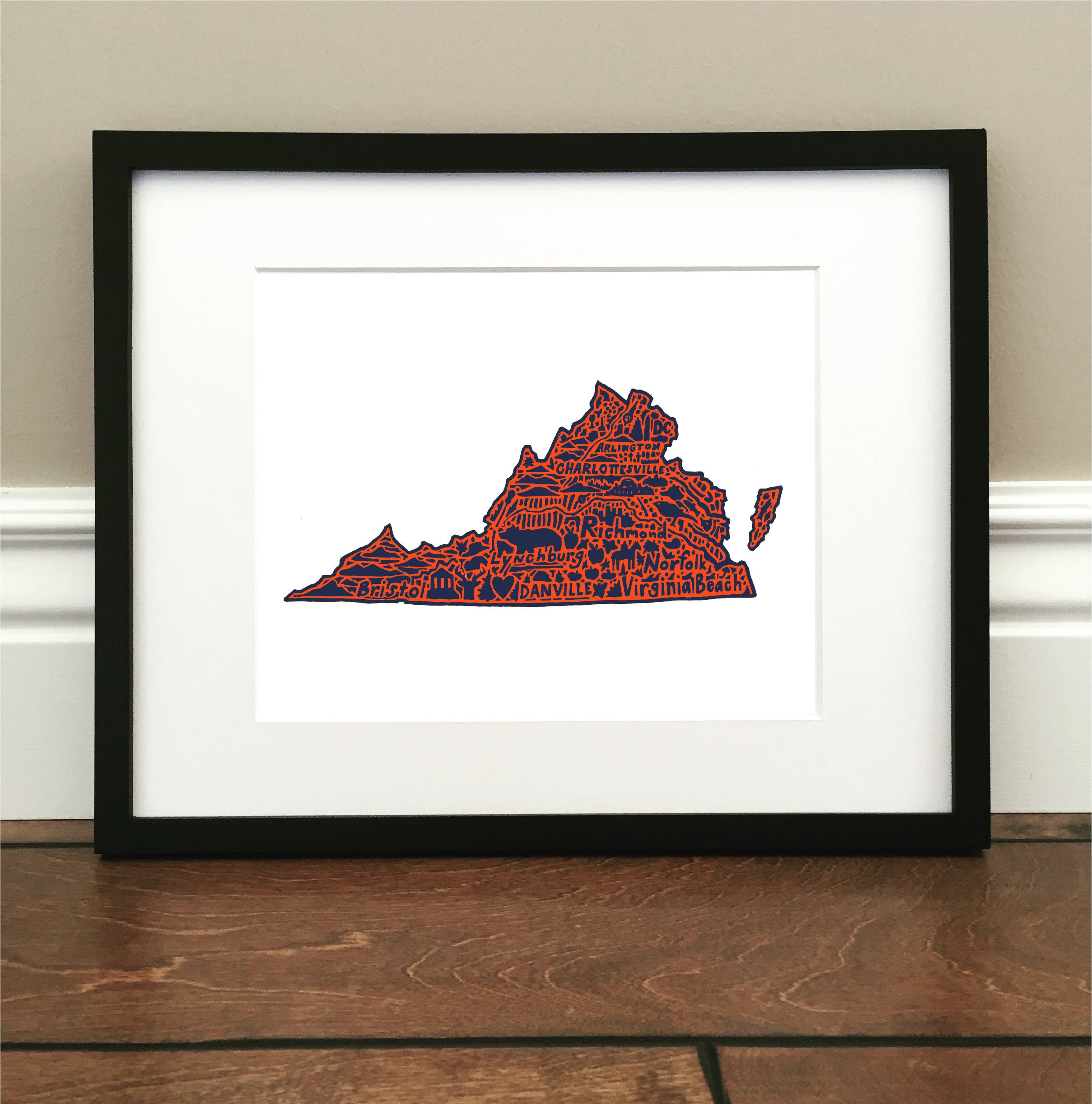 Virginia Map Art Print 8.5 X 11 Original Hand | Etsy