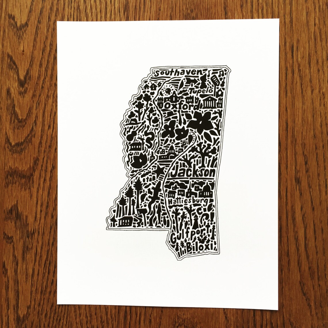 Mississippi Map Art Print Signed 8.5 X 11 Print - Etsy