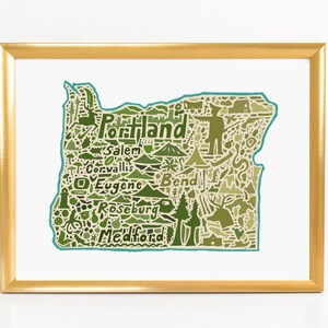 Oregon Landscape Map Art Print - Print of Original Hand Drawn Map ...