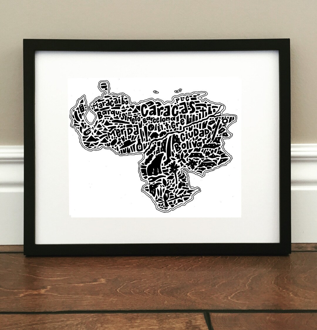 Venezuela Map Art Print - Signed 8.5" X 11" Print of Original Hand ...