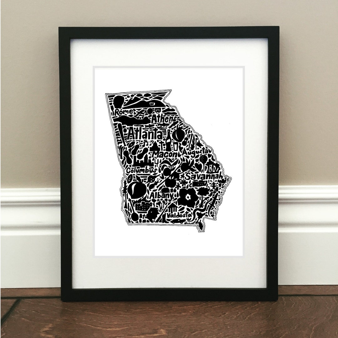 Georgia Map Art Print - Signed 8.5" X 11" Print of Original Hand Drawn ...