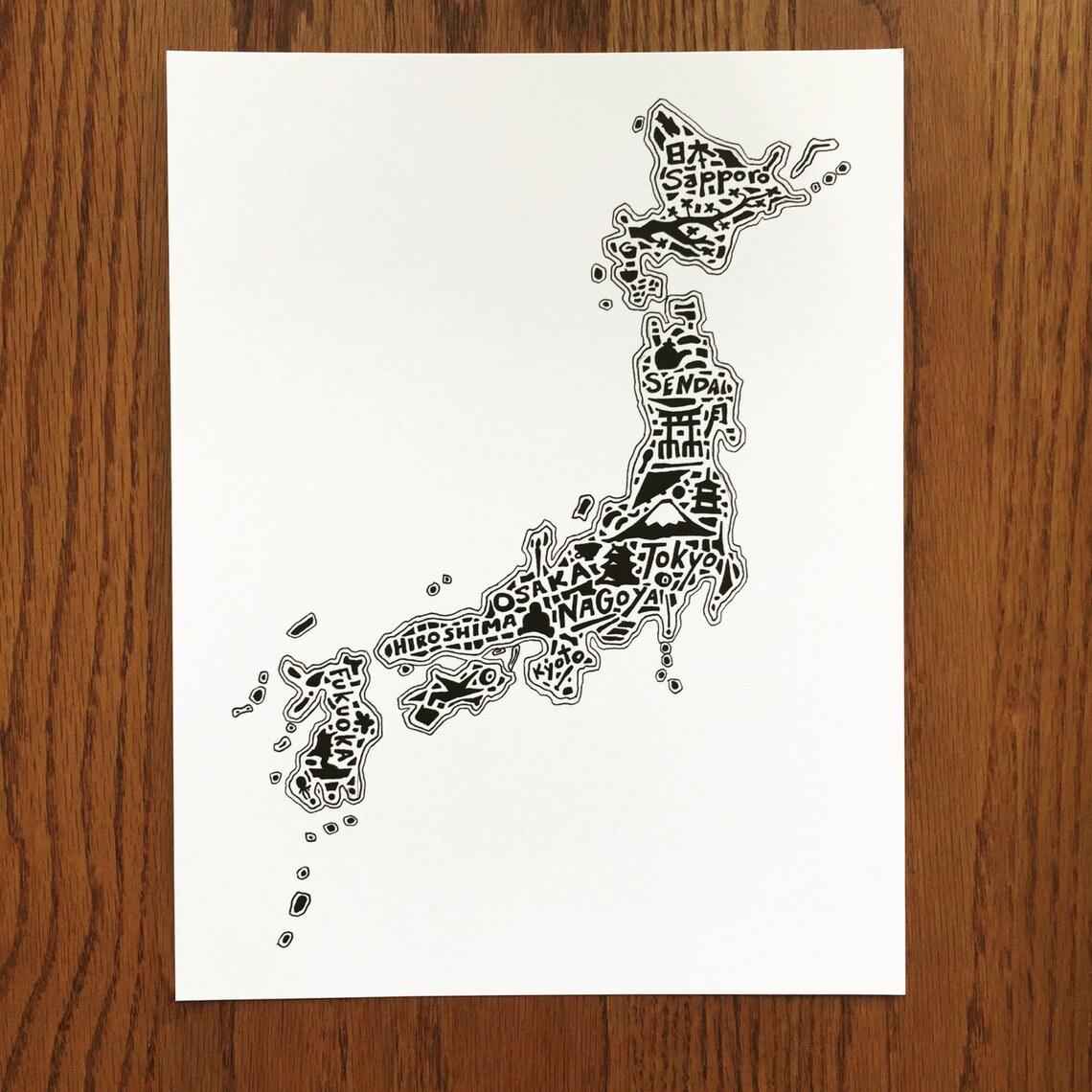 Japan Map Art Print Signed 8.5 X 11 Print of - Etsy