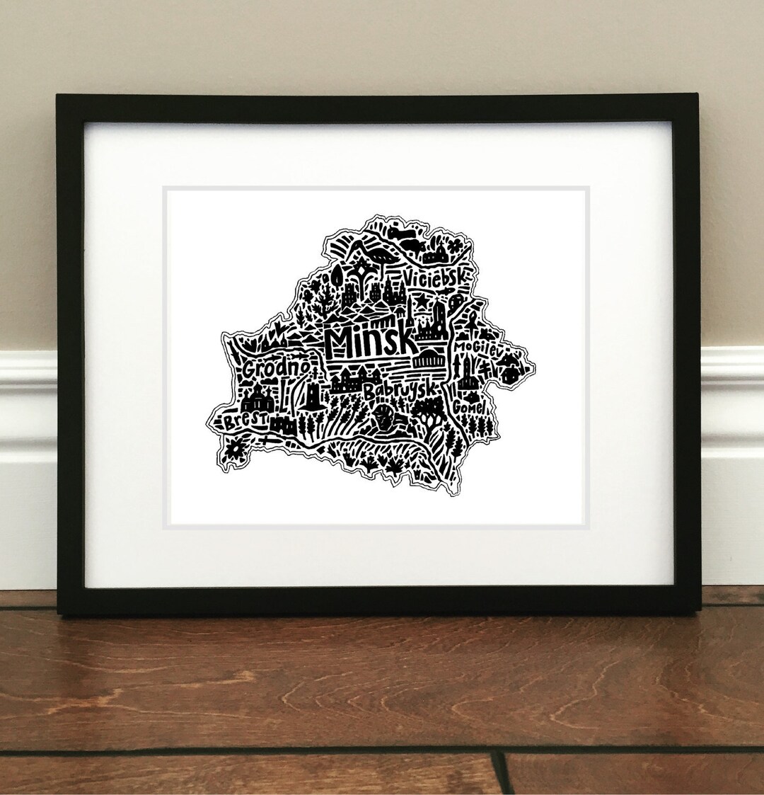 Belarus Map Art Print - Signed 8.5" X 11" Print of Original Hand Drawn ...