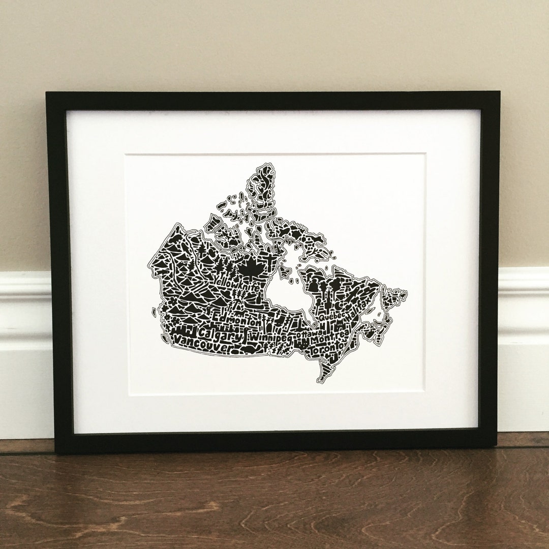 Canada Map Art Print - Signed 8.5" X 11" Print of Original Hand Drawn ...