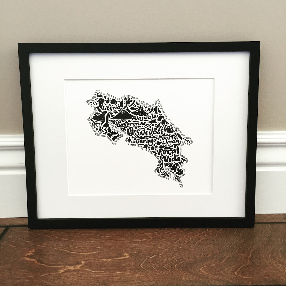 Costa Rica Map Art Print - Print of Original Hand Drawn Map Including ...