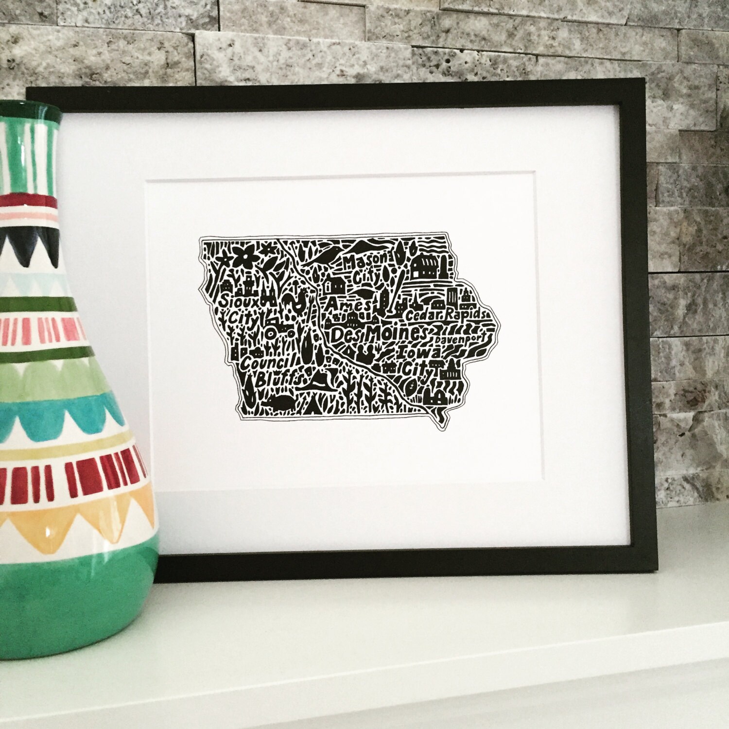 Iowa Map Art Print Signed 8.5 X 11 Print of | Etsy