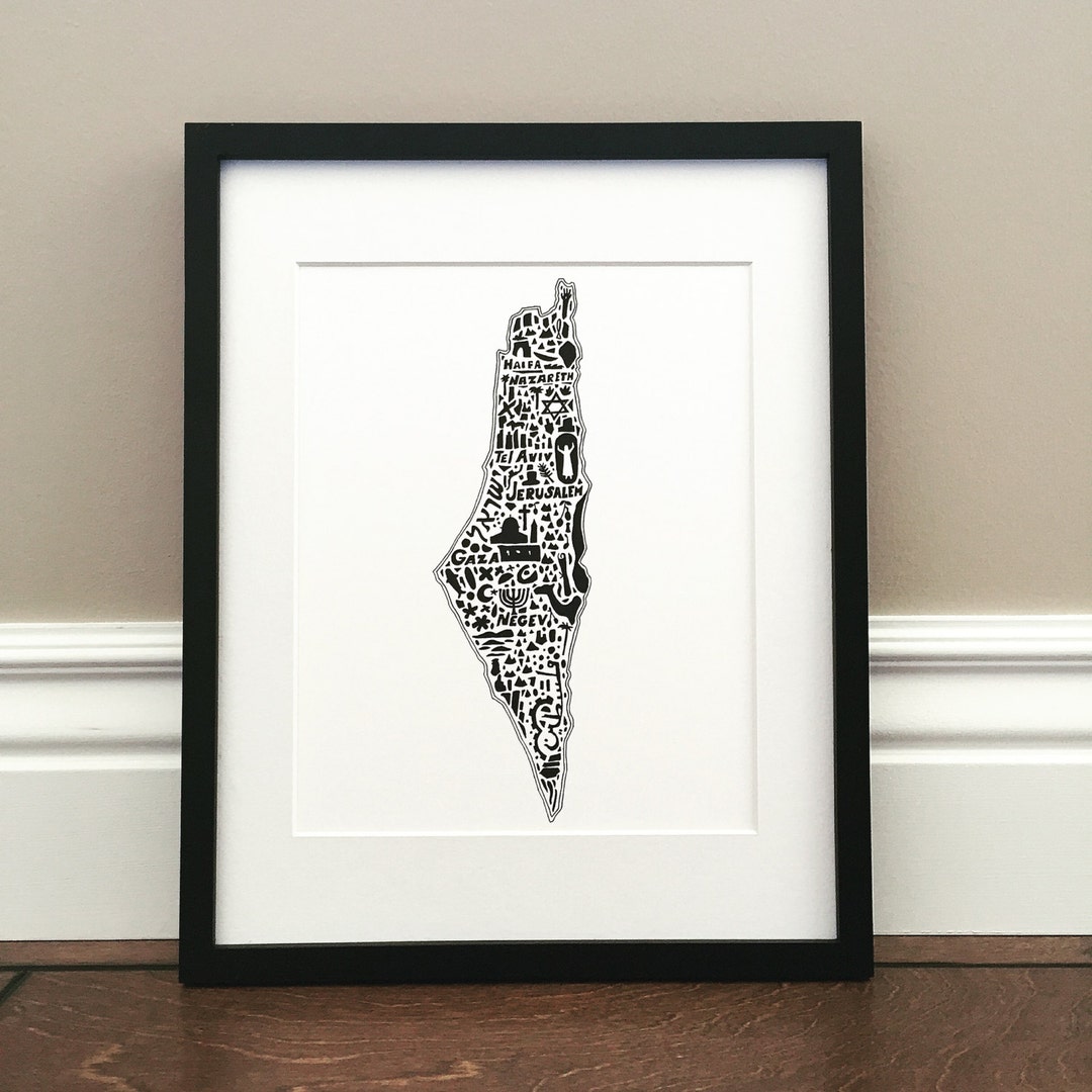 Hand-drawn Israel Map Art Print: Black and White Landmark Design - Etsy