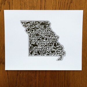 Missouri Map Art Print - Signed 8.5" X 11" Print of Original Hand Drawn ...
