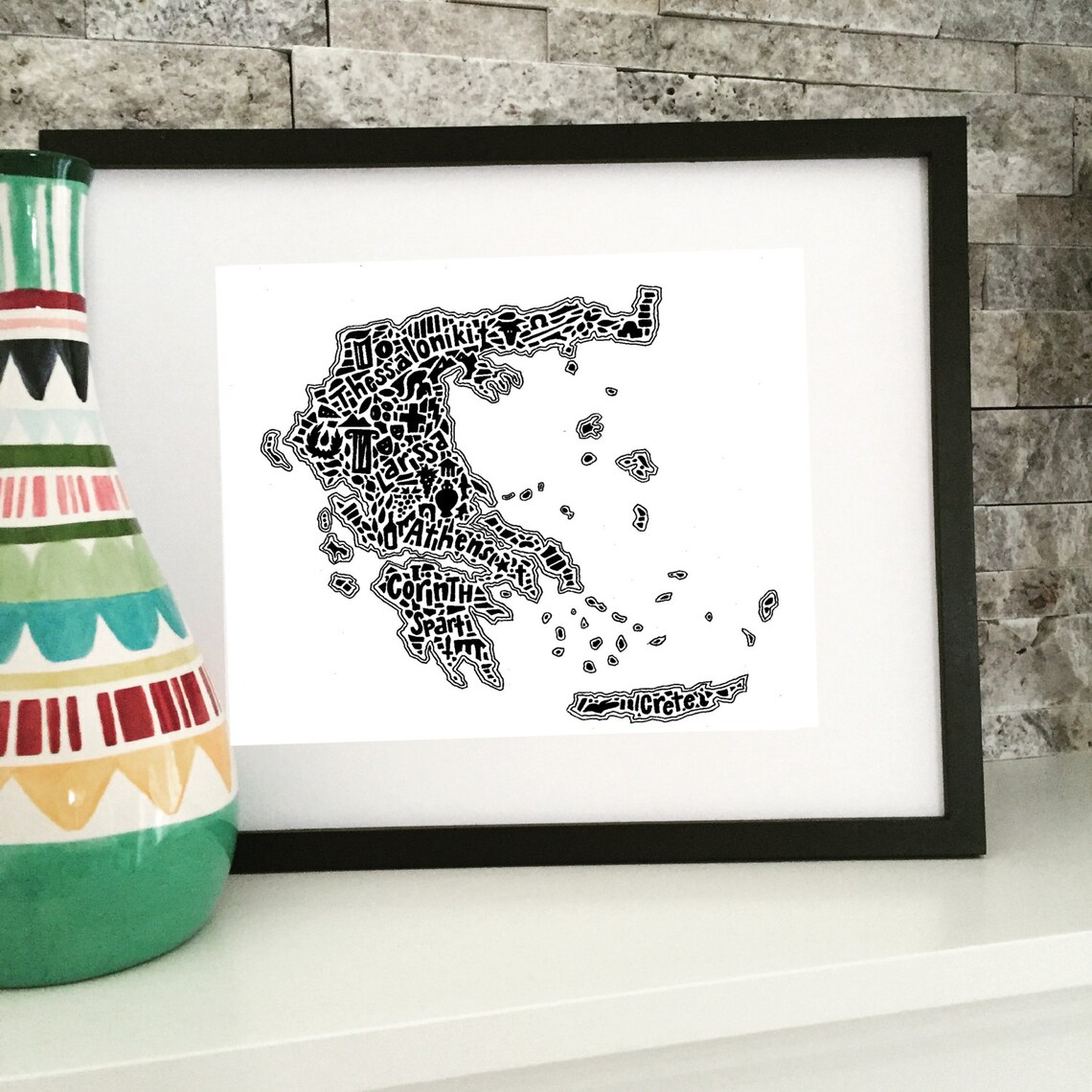 Greece Map Art Print - Signed 8.5" X 11" Print of Hand Drawn Map ...