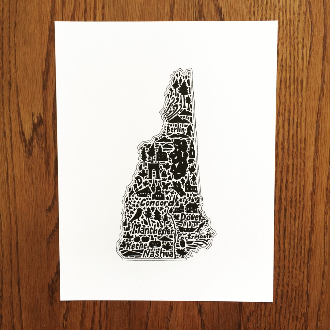 New Hampshire Map Art Print Signed 8.5 X 11 | Etsy