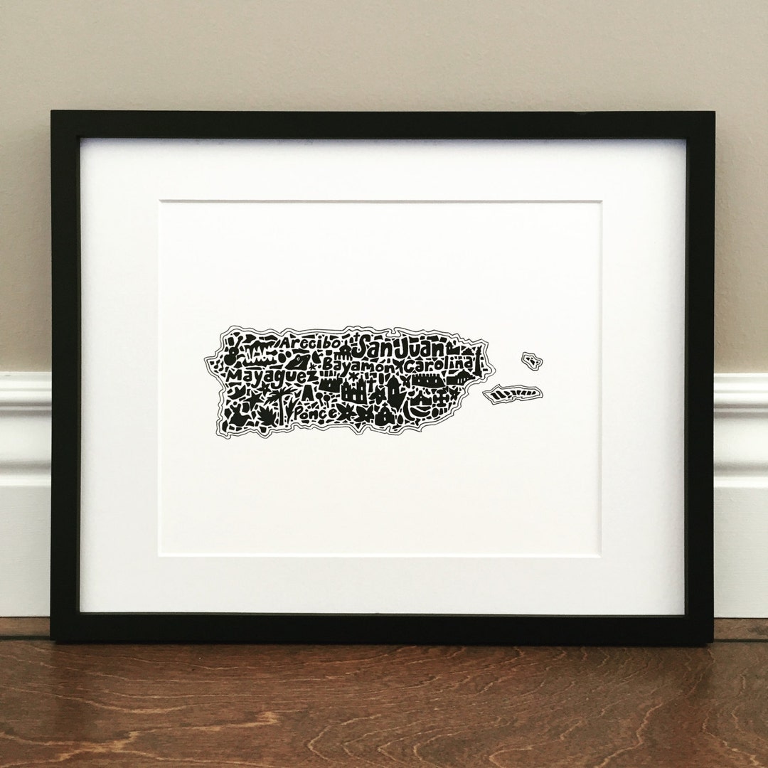 Puerto Rico Map Art Print - Print of Original Hand Drawn Map Including ...