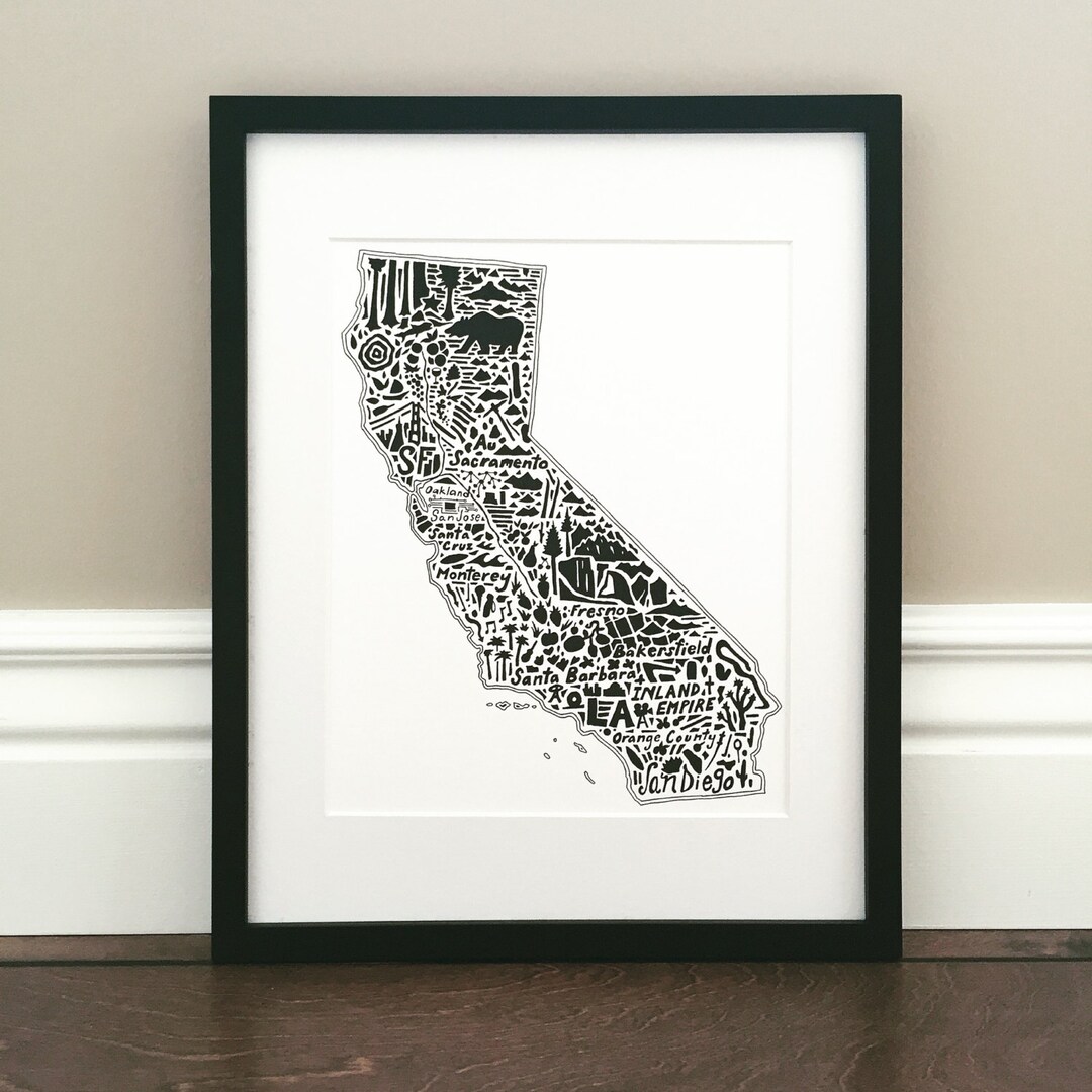 California Map Art Print - Print of Original Hand Drawn Map Including ...