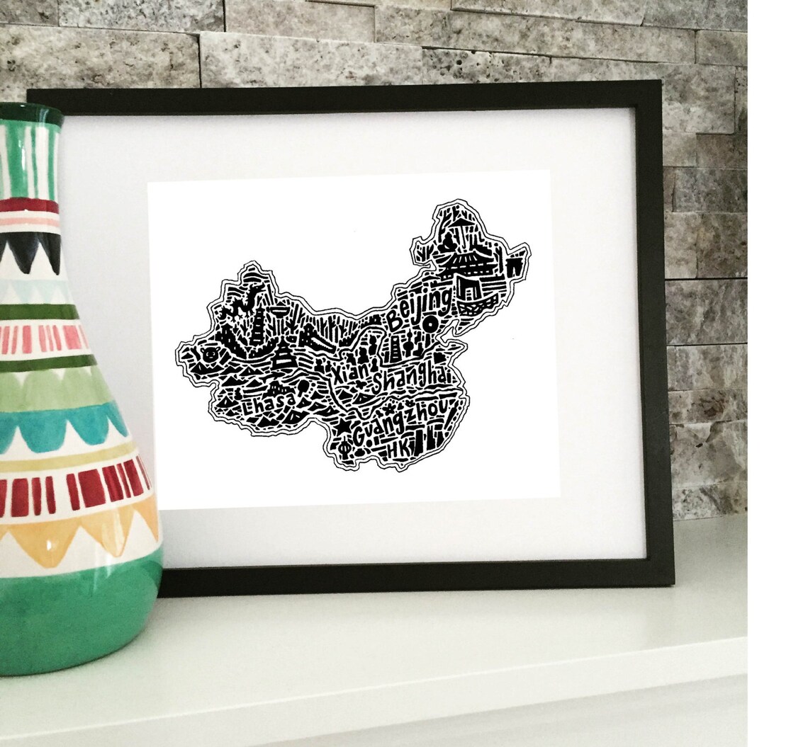 China Map Art Print Signed 8.5 X 11 Print of | Etsy