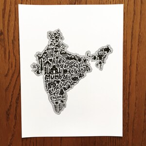 India Map Art Print - Signed 8.5" X 11" Print of Original Hand Drawn ...