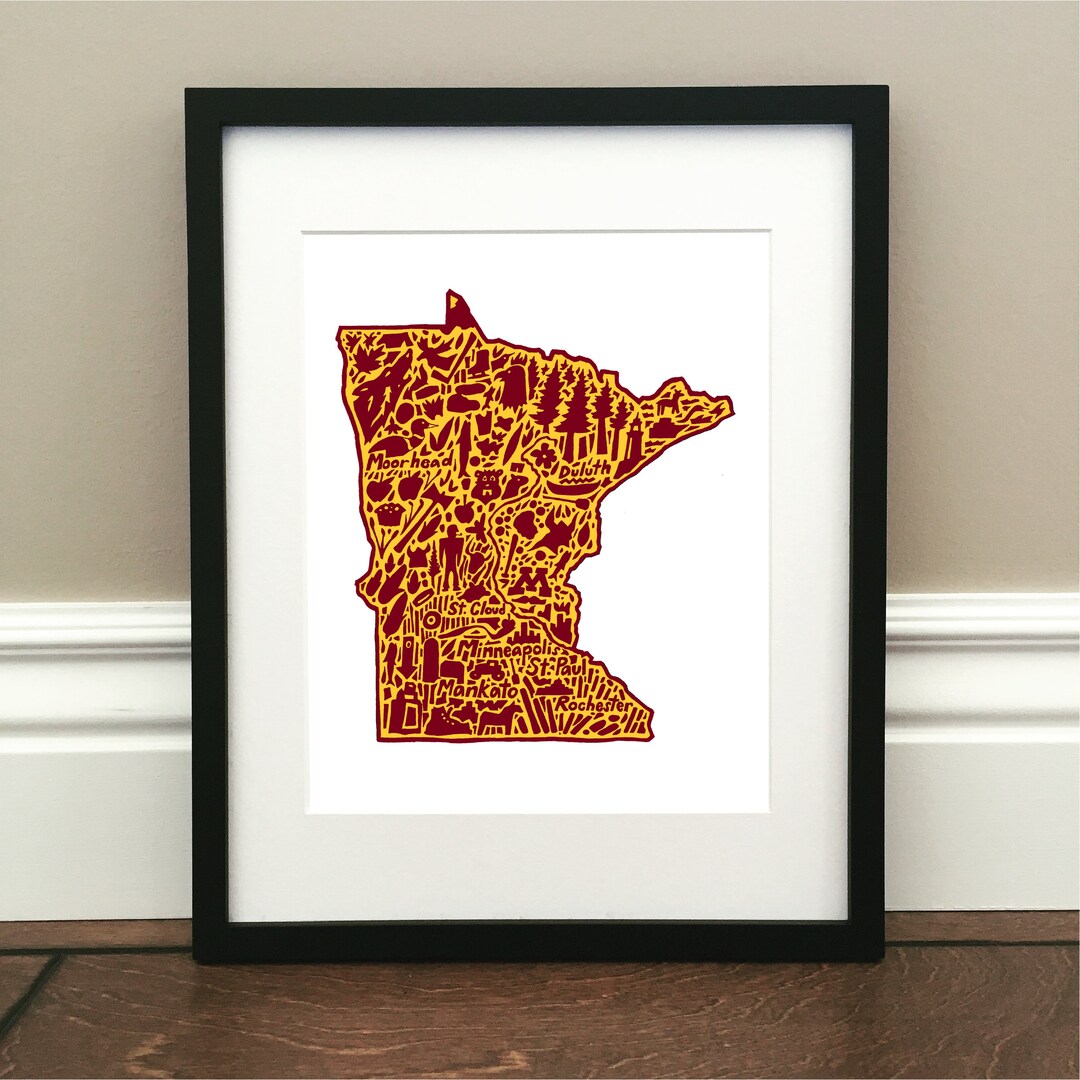 Minnesota Map Art Print - Colored - Signed 8.5" X 11" Print of Original ...