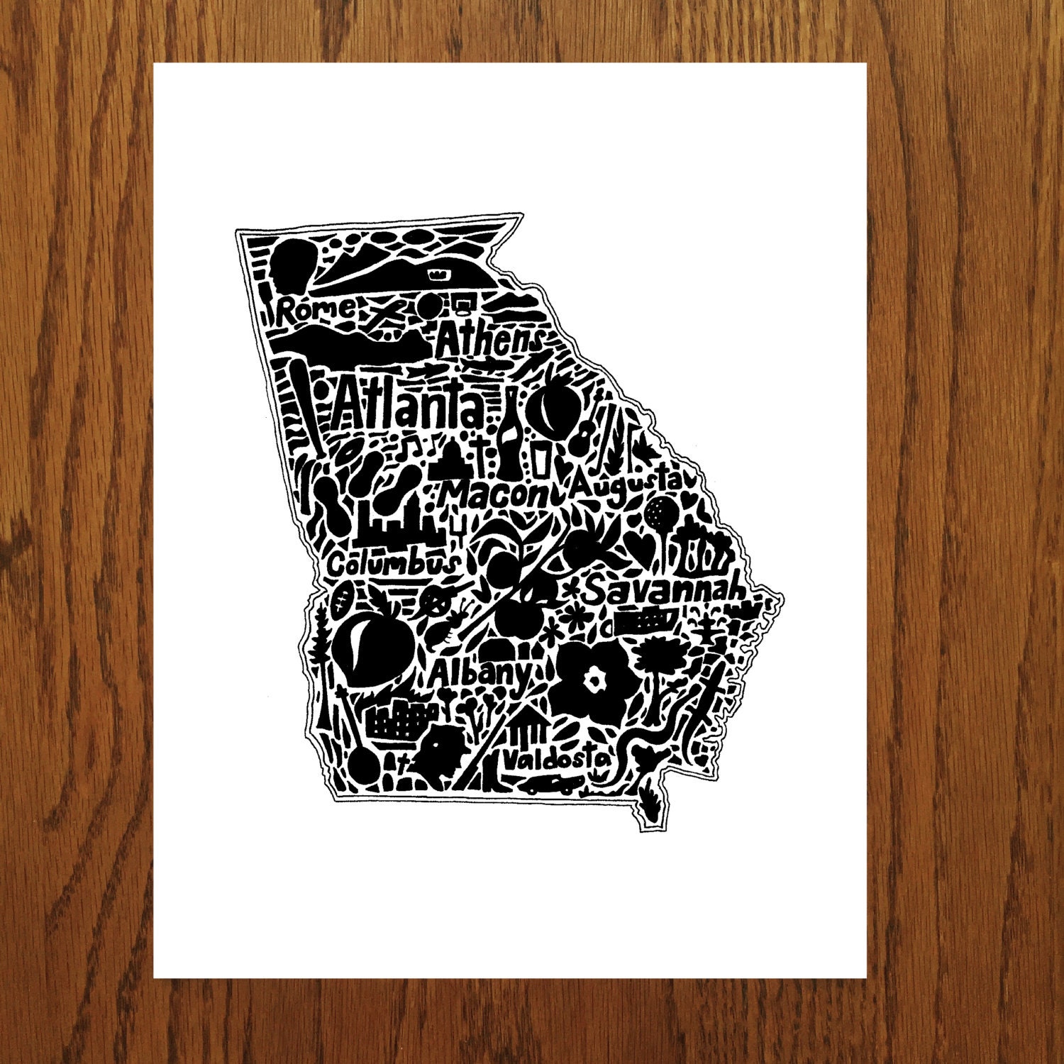 Georgia Map Art Print Signed 8.5 X 11 Print of | Etsy