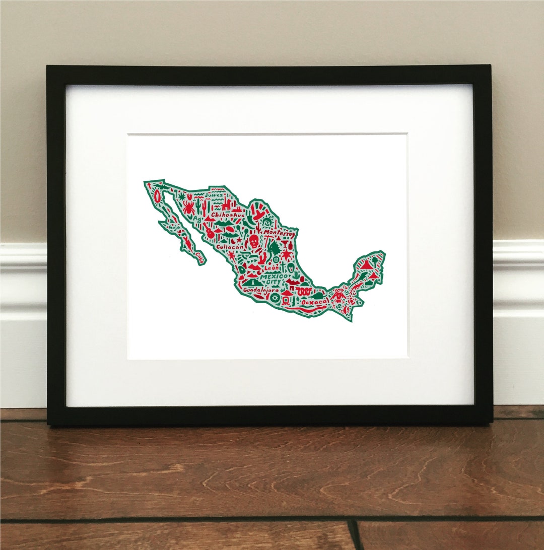 Mexico Map Art Print - Colored - Signed 8.5" X 11" Print of Original ...