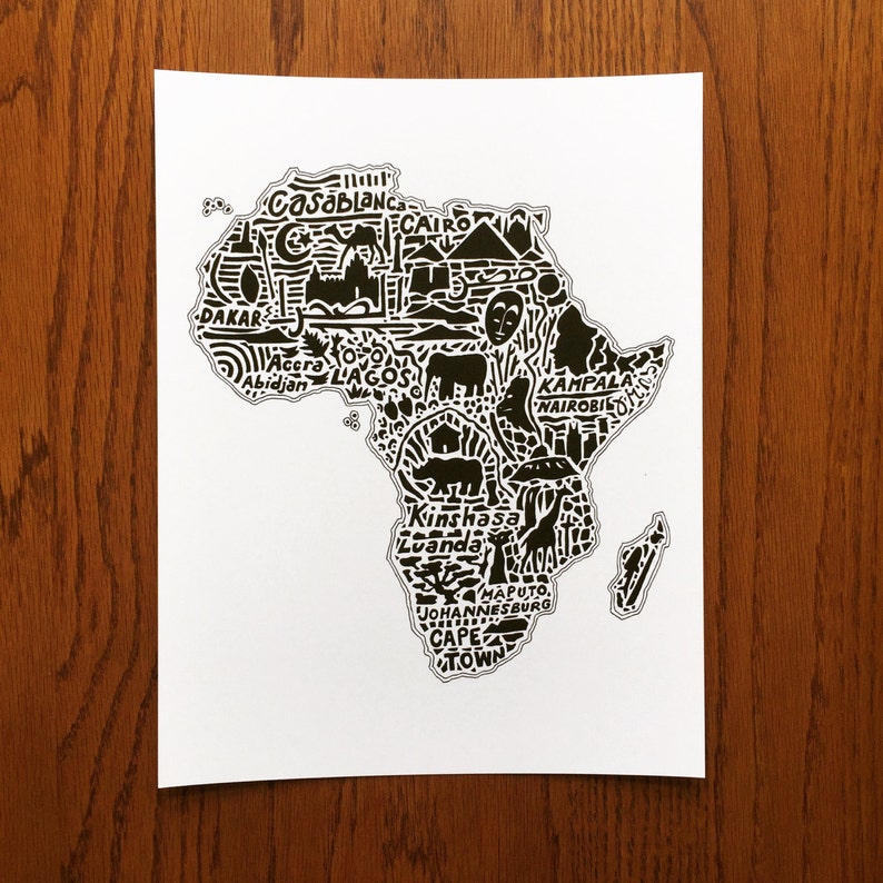 Africa Map Art Print Signed 8.5 X 11 Print of - Etsy