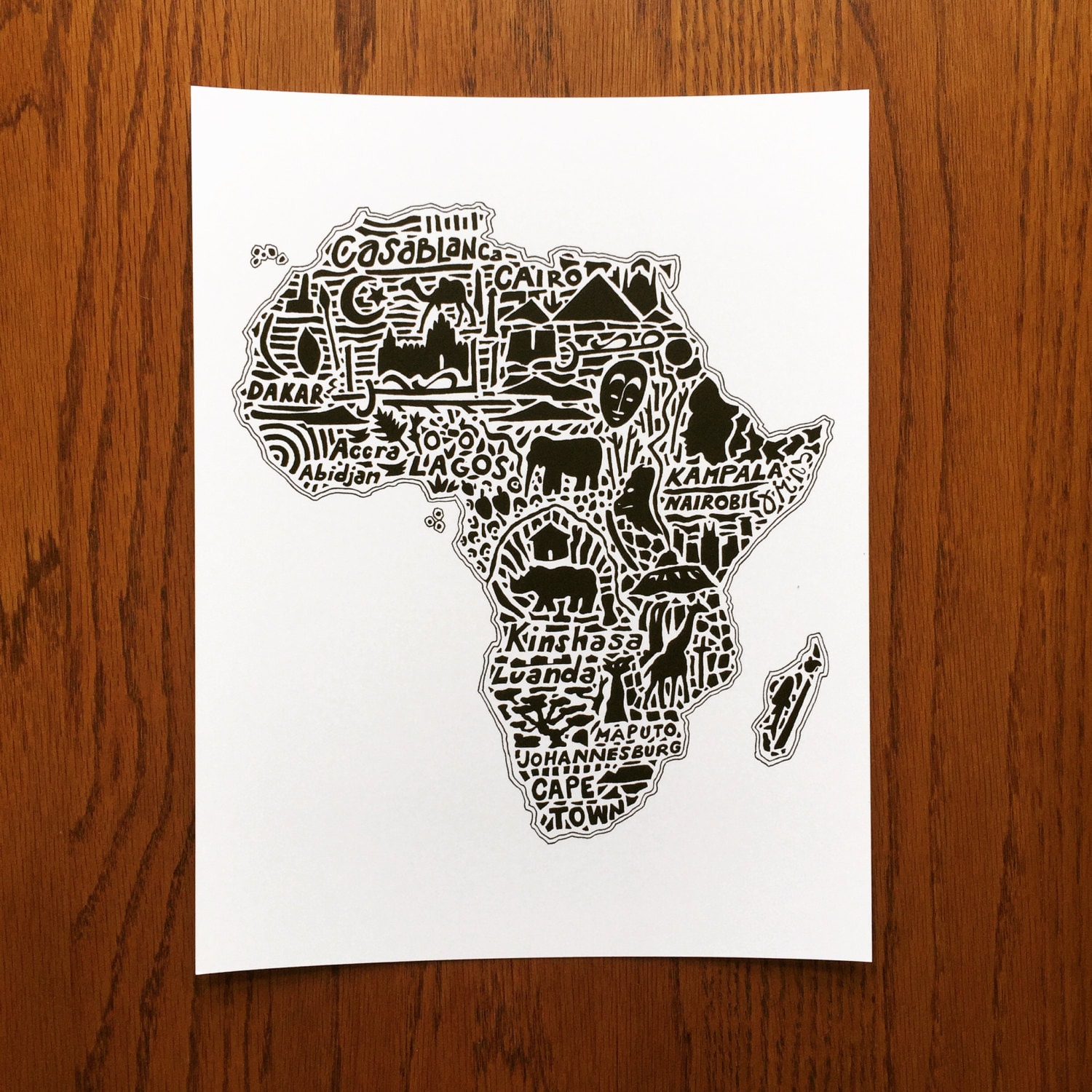 Africa Map Art Print Signed 8.5 X 11 Print of | Etsy