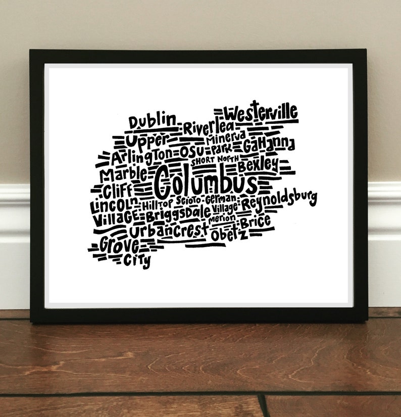 Columbus Metro Map Art Print - Signed 8.5" X 11" Print of Original Hand ...