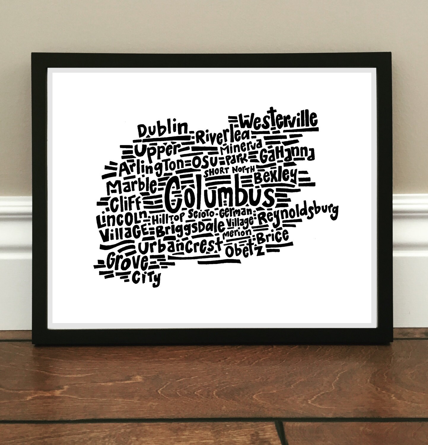 Columbus Metro Map Art Print - Signed 8.5" X 11" Print of Original Hand ...