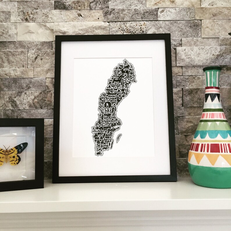 Sweden Map Art Print - Signed 8.5" X 11" Print of Original Hand Drawn ...