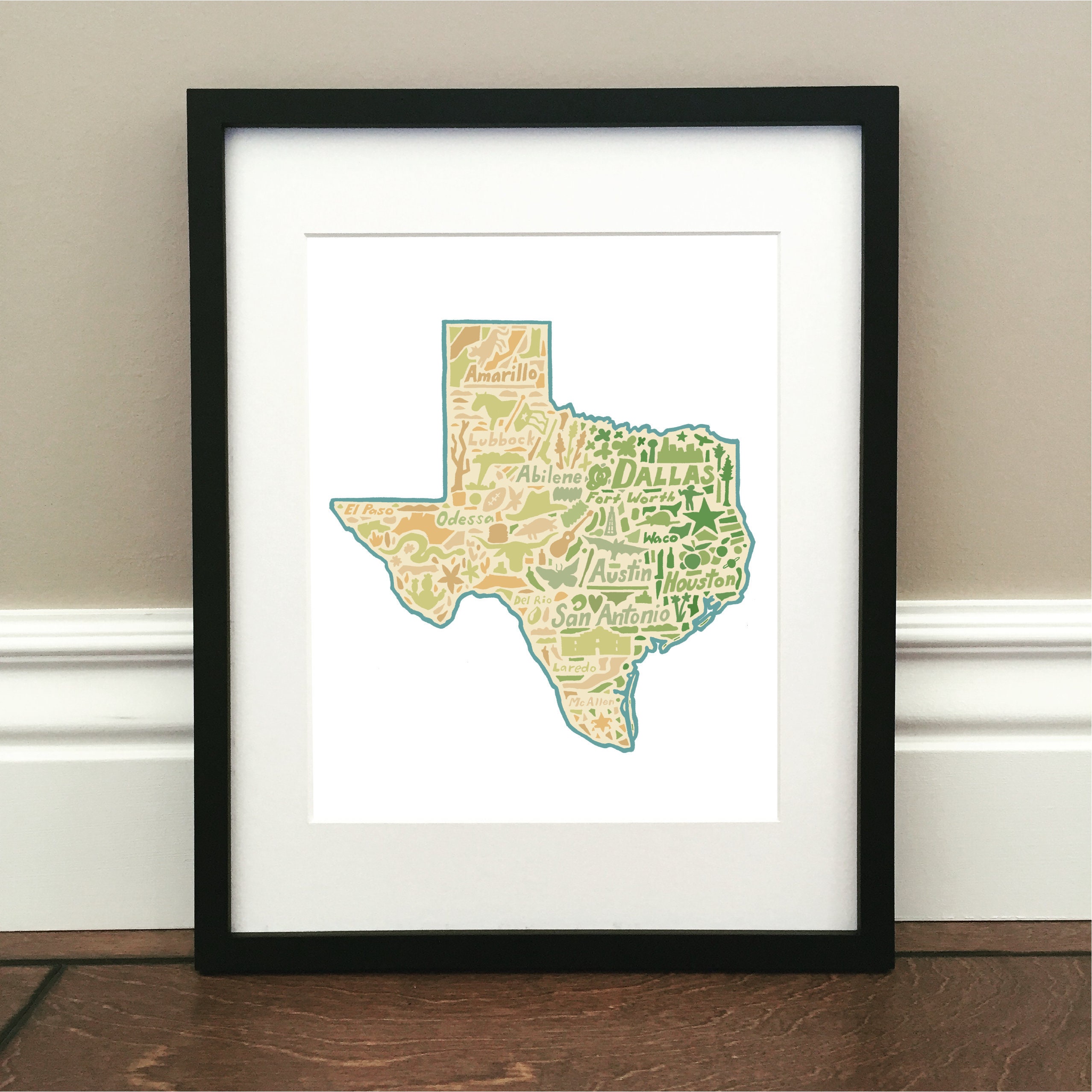 Texas Map Art Print Colored Landscape Signed 8.5 x | Etsy