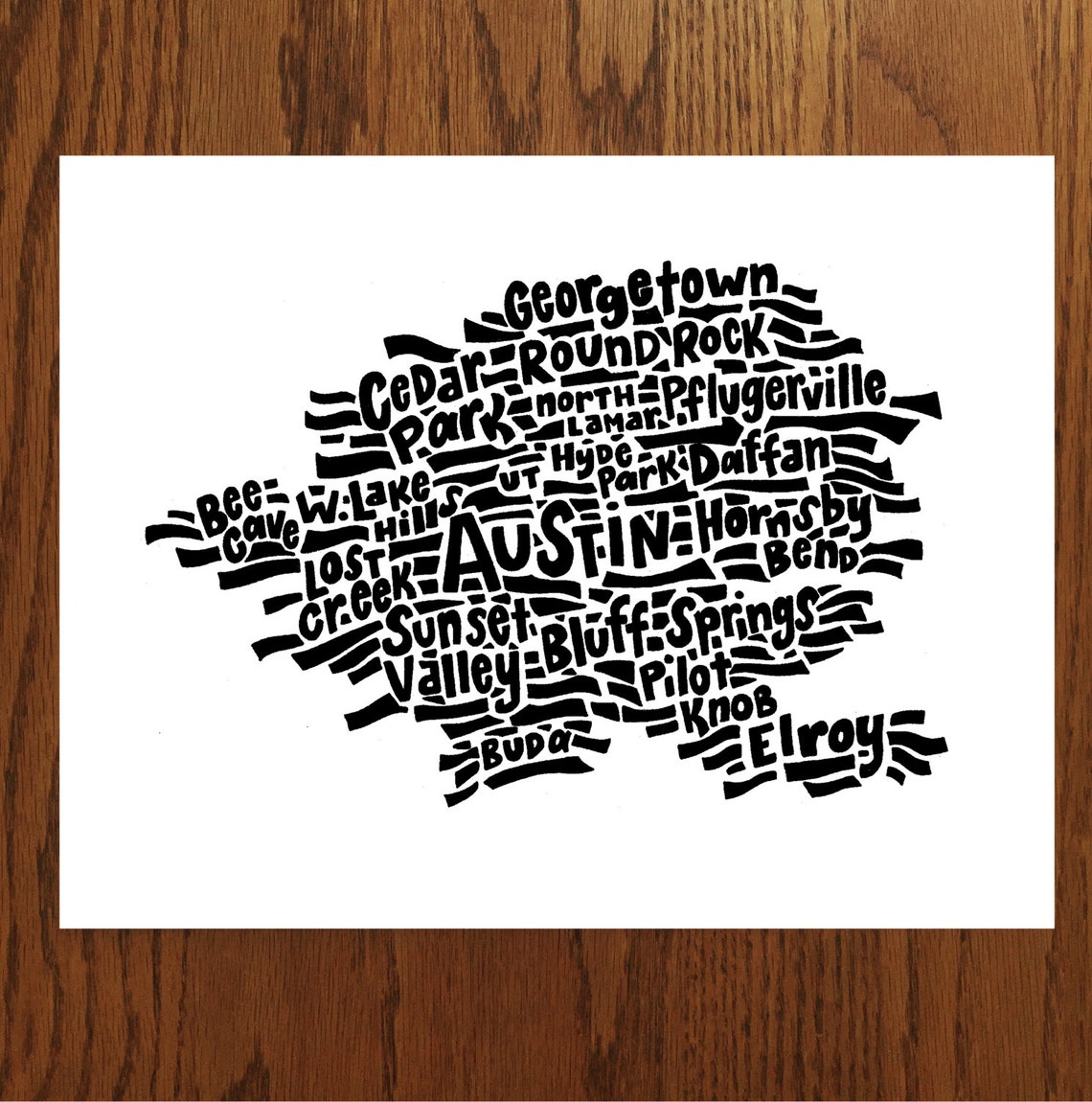 Austin Metro Map Art Print - Signed 8.5" X 11" Print of Original Hand ...
