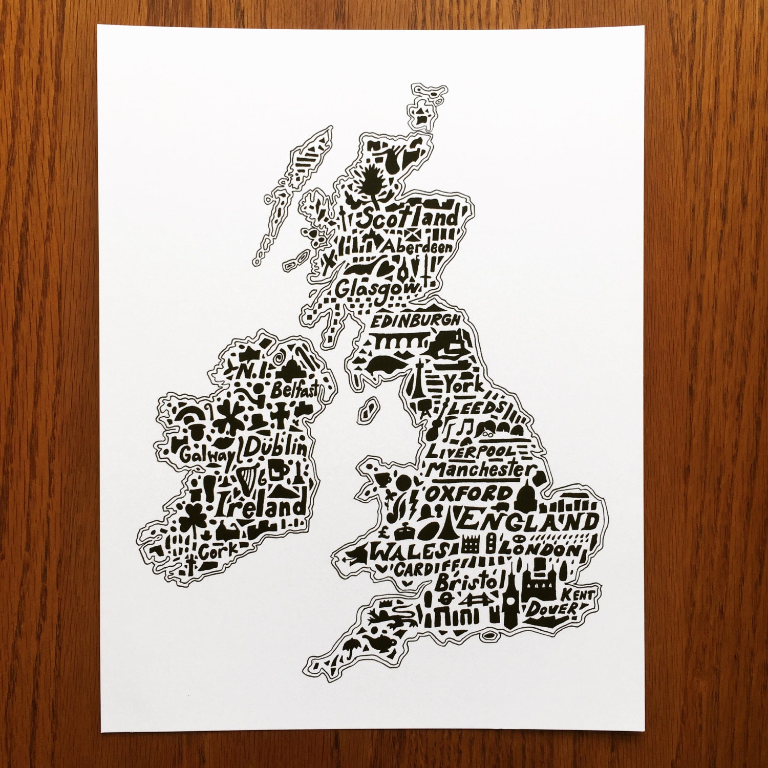 British Isles Map Art Print: Hand-drawn UK Landmarks (8.5" X 11") - Etsy