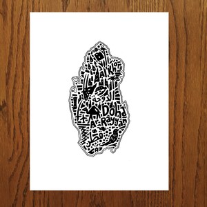 Qatar Map Art Print - Signed 8.5" X 11" Print of Original Hand Drawn ...