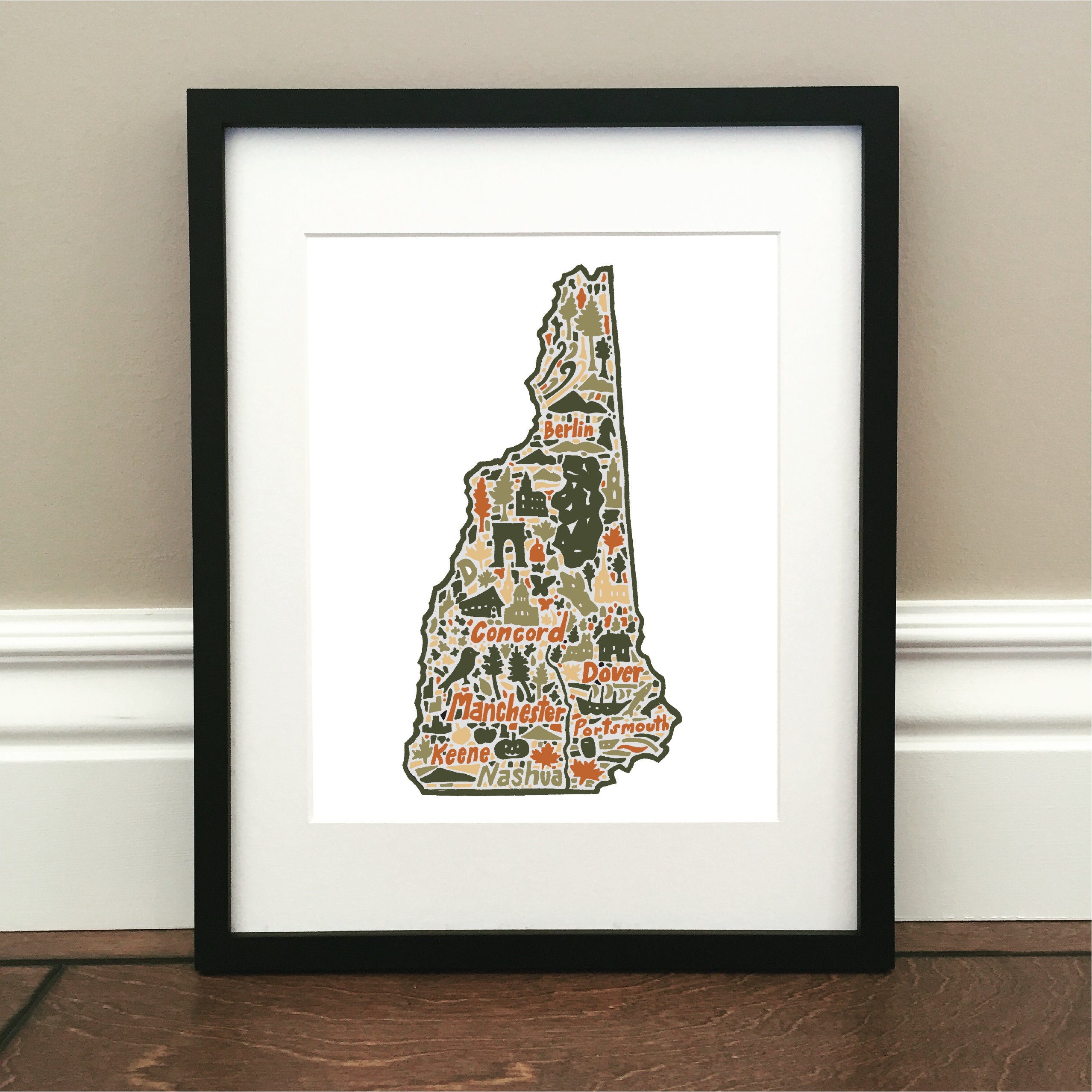 New Hampshire Map Art Print Colored Signed 8.5 x | Etsy