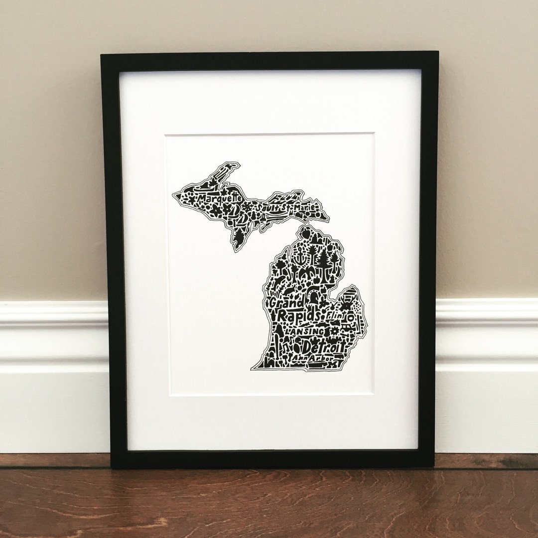 Michigan Map Art Print - Print of Original Hand Drawn Map Including ...