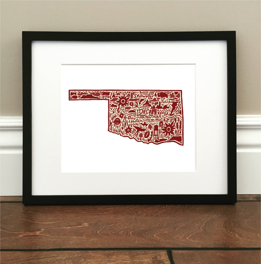Oklahoma Map Art Print - Colored - Signed 8.5" X 11" Print of Original ...