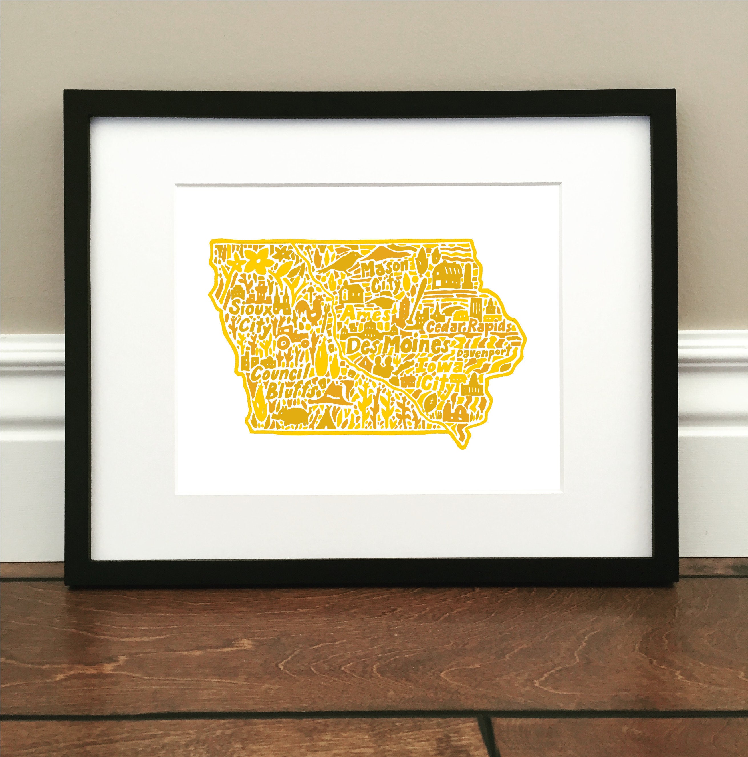 Iowa Map Art Print Colored Signed 8.5 X 11 | Etsy