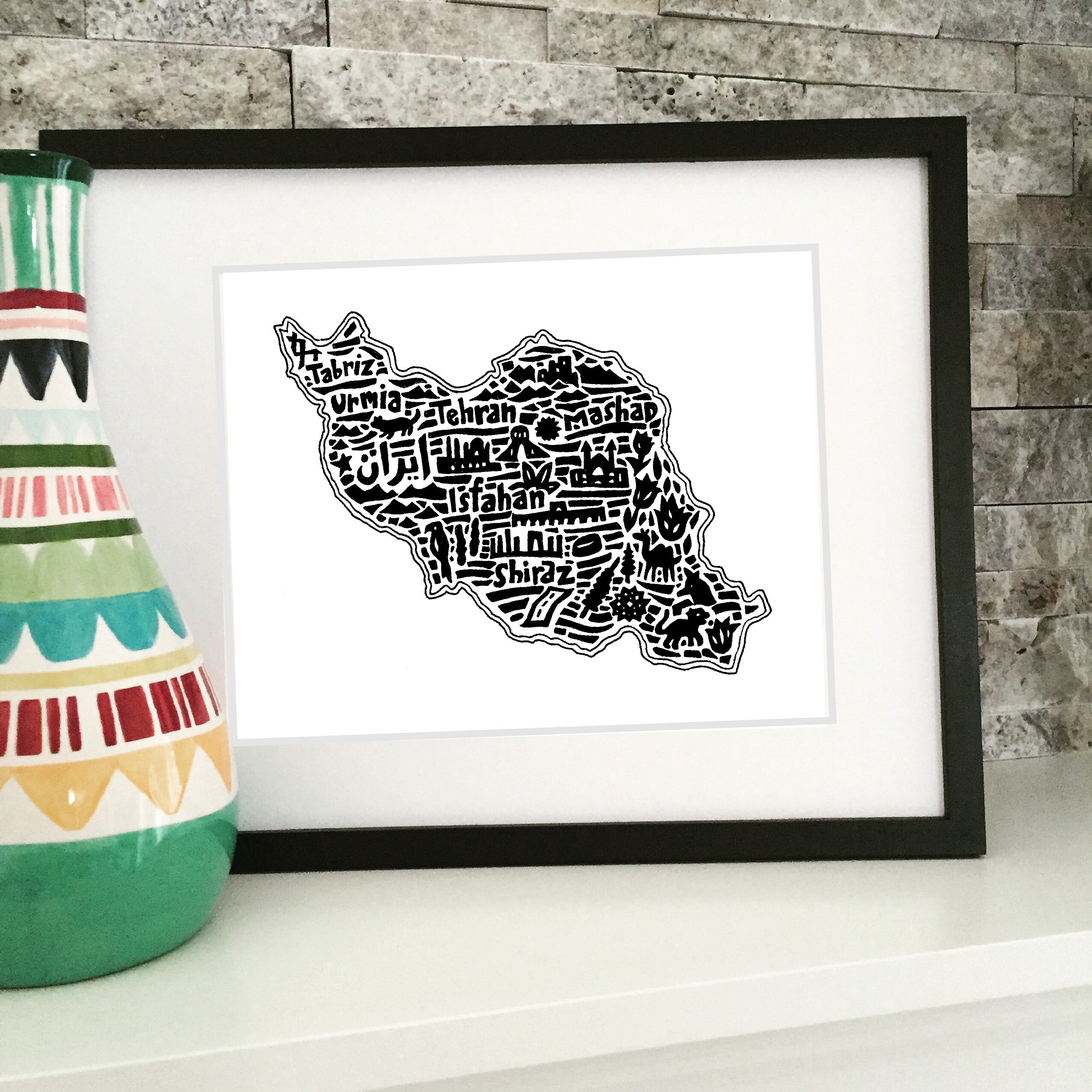 Iran Map Art Print Signed 8.5 x 11 print of | Etsy