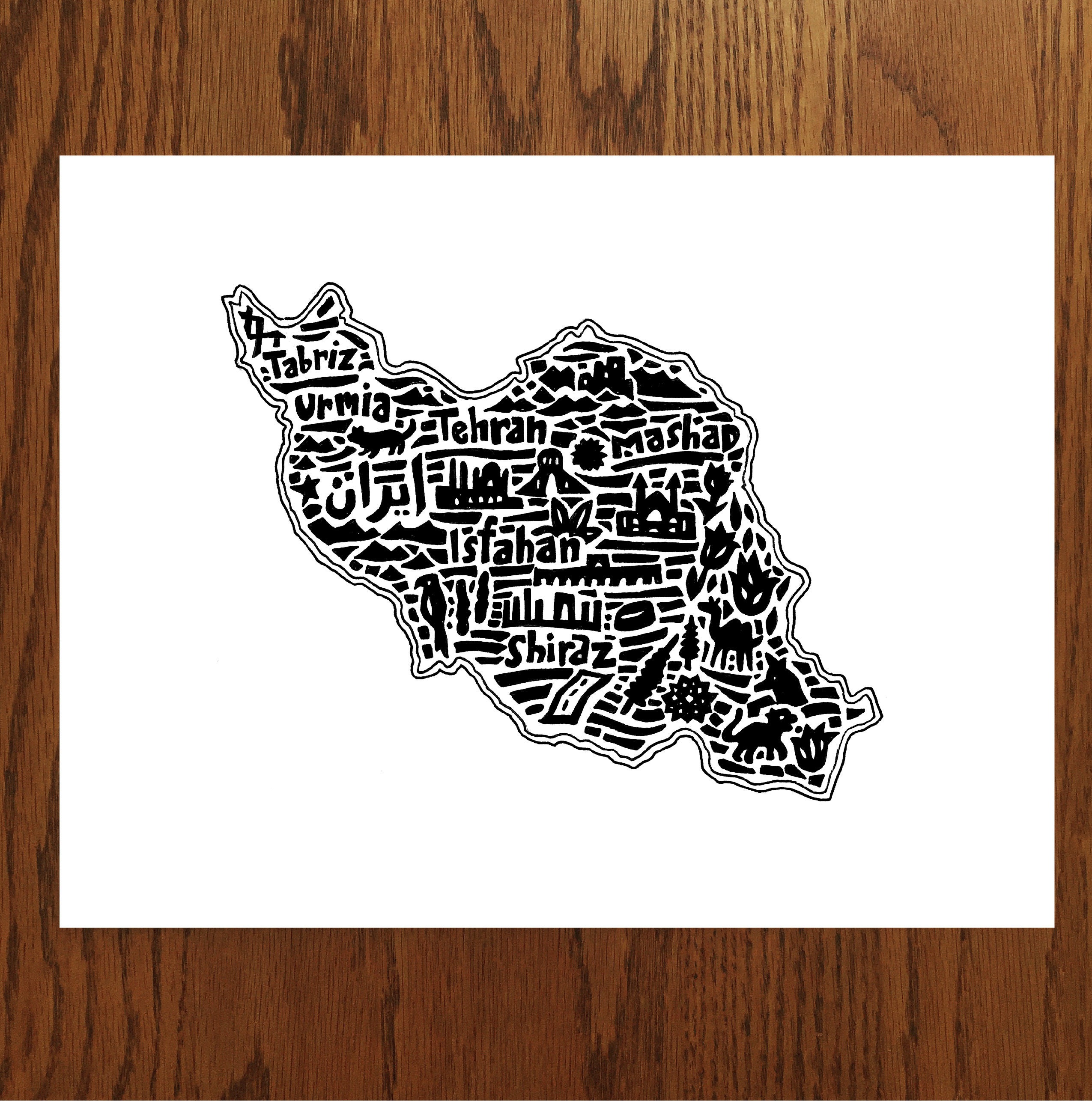 Iran Map Art Print Signed 8.5 x 11 print of | Etsy