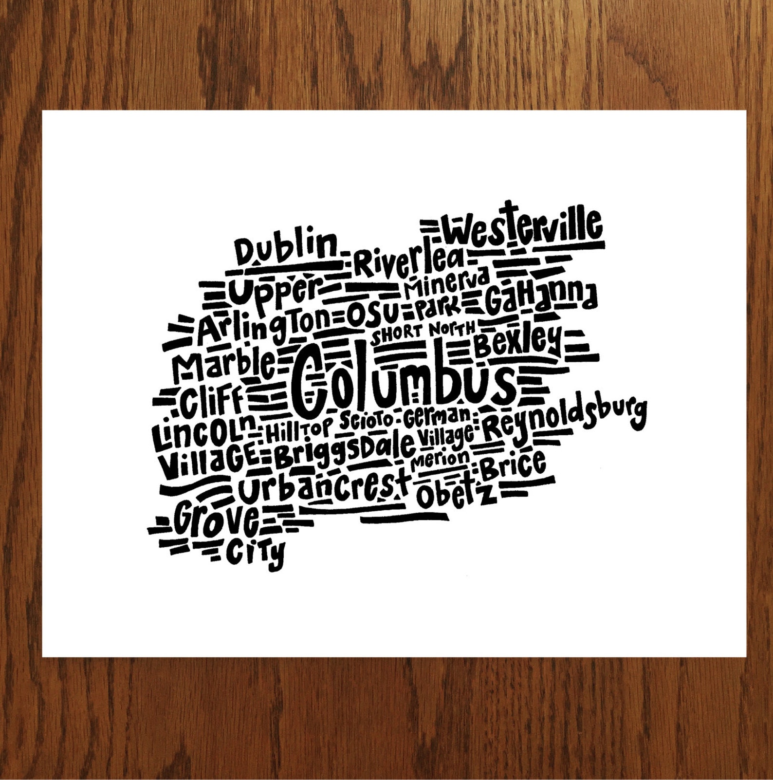Columbus Metro Map Art Print - Signed 8.5" X 11" Print of Original Hand ...