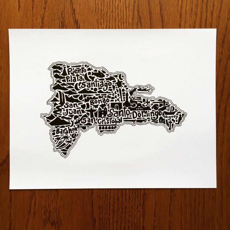Dominican Republic Map Art Print - Print of Hand Drawn Map Including ...