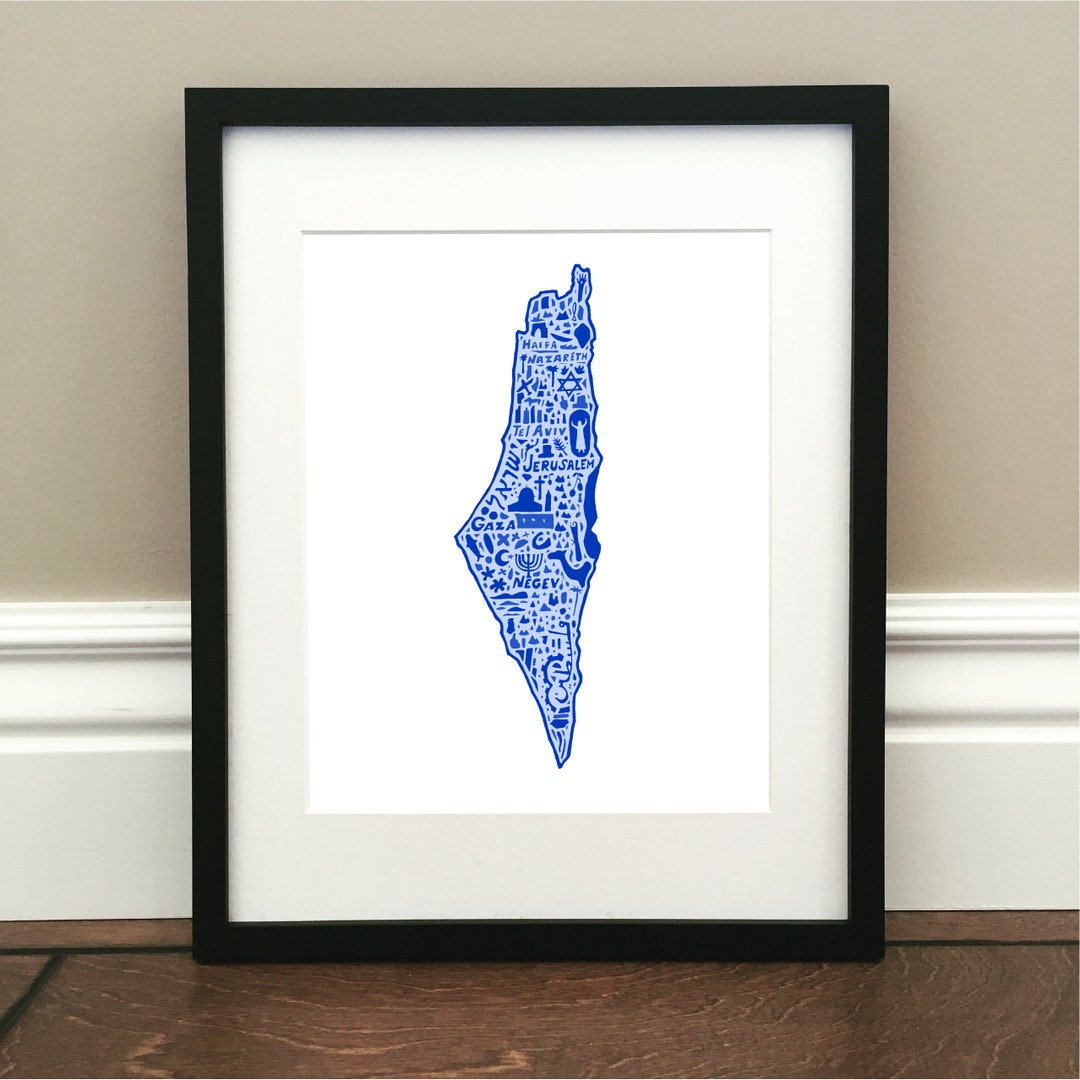 Israel Map Art Print - Colored - Signed 8.5" X 11" Print of Original ...