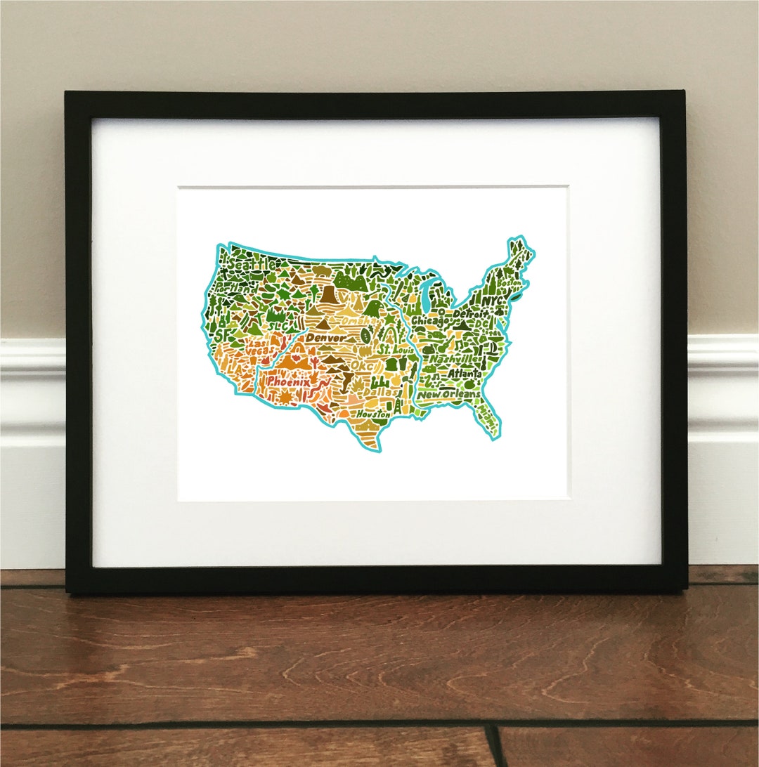 USA - Map Art Print - United State Landscape Colored - 8.5" X 11" - Etsy