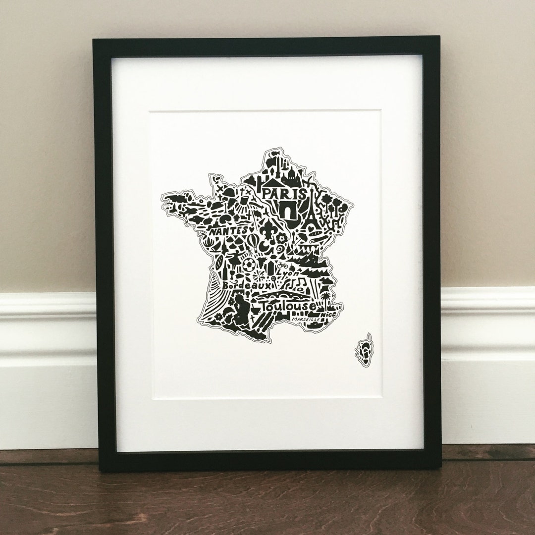 France Map Art Print - Signed 8.5" X 11" Print of Original Hand Drawn ...