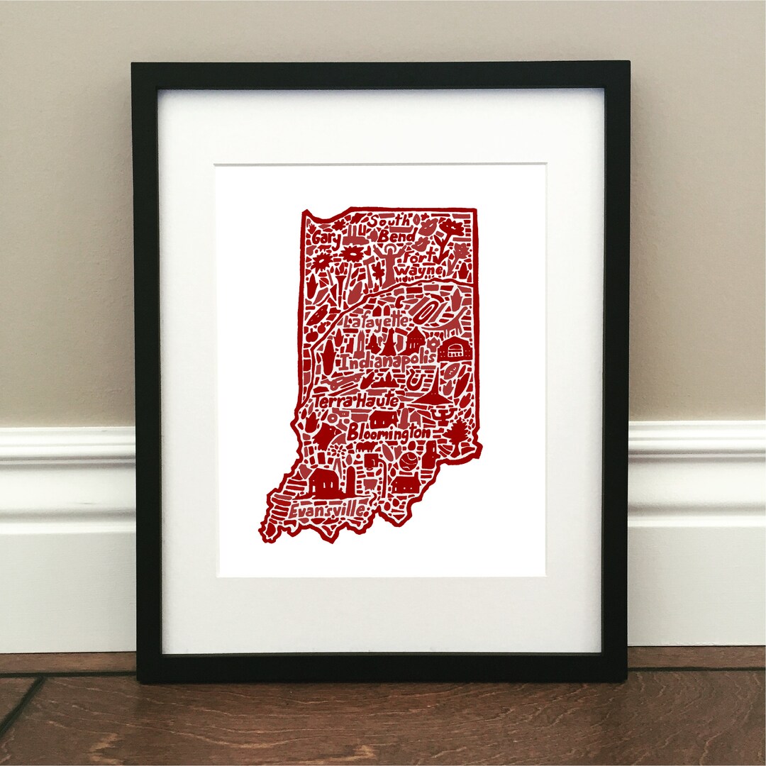 Indiana Map Art Print - Colored - Signed 8.5" X 11" Print of Original ...