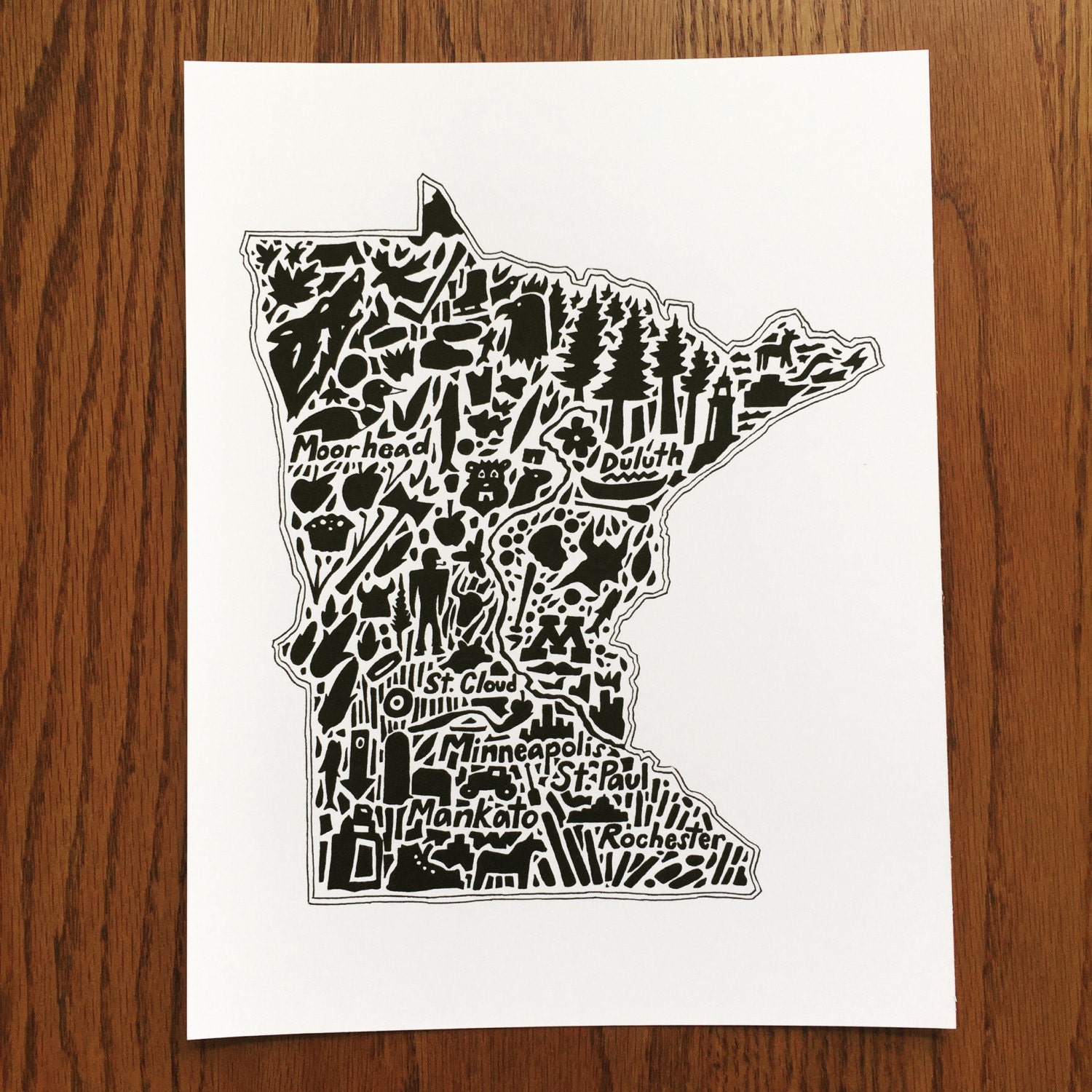 Minnesota Map Art Print Signed 8.5 x 11 print of | Etsy