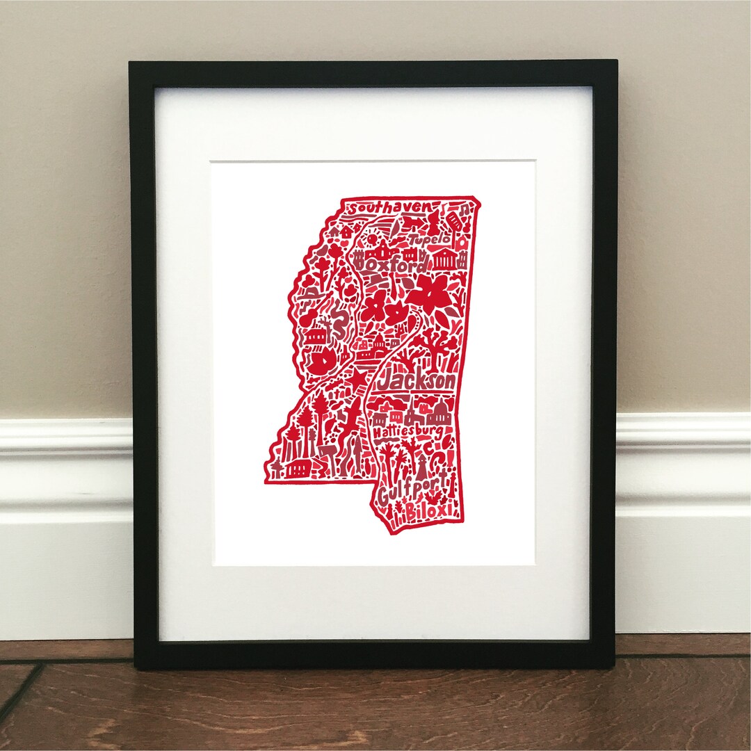 Mississippi Map Art Print - Colored - Signed 8.5" X 11" Print of ...
