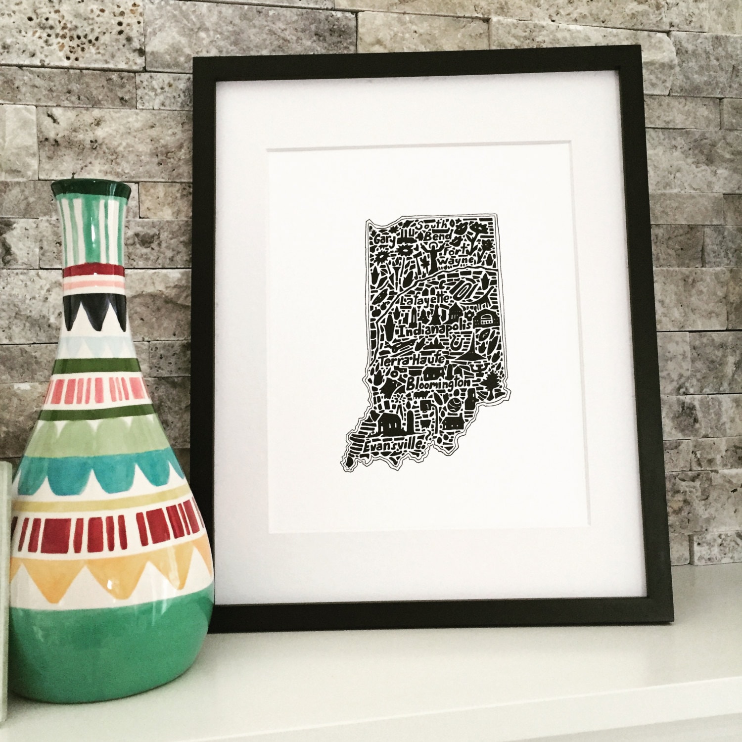 Indiana Map Art Print Signed 8.5 X 11 Print of | Etsy