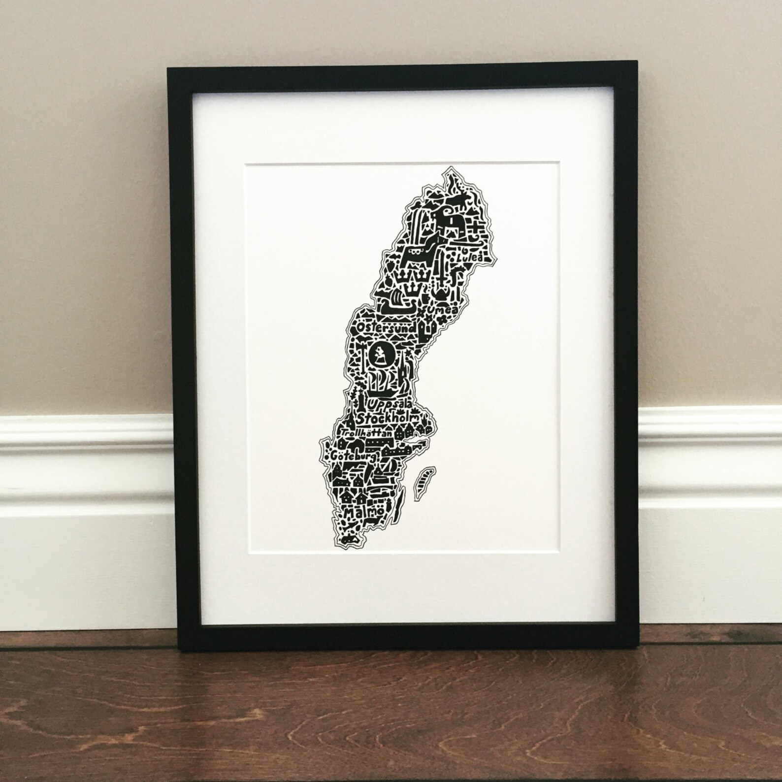 Sweden Map Art Print - Signed 8.5" X 11" Print of Original Hand Drawn ...