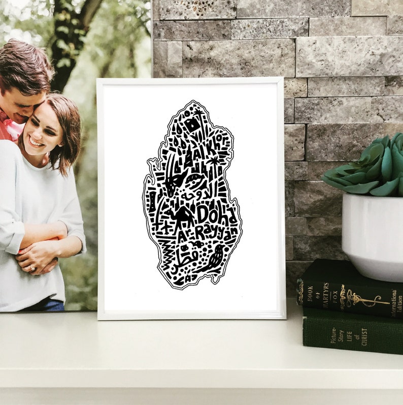 Qatar Map Art Print Signed 8.5 X 11 Print of | Etsy