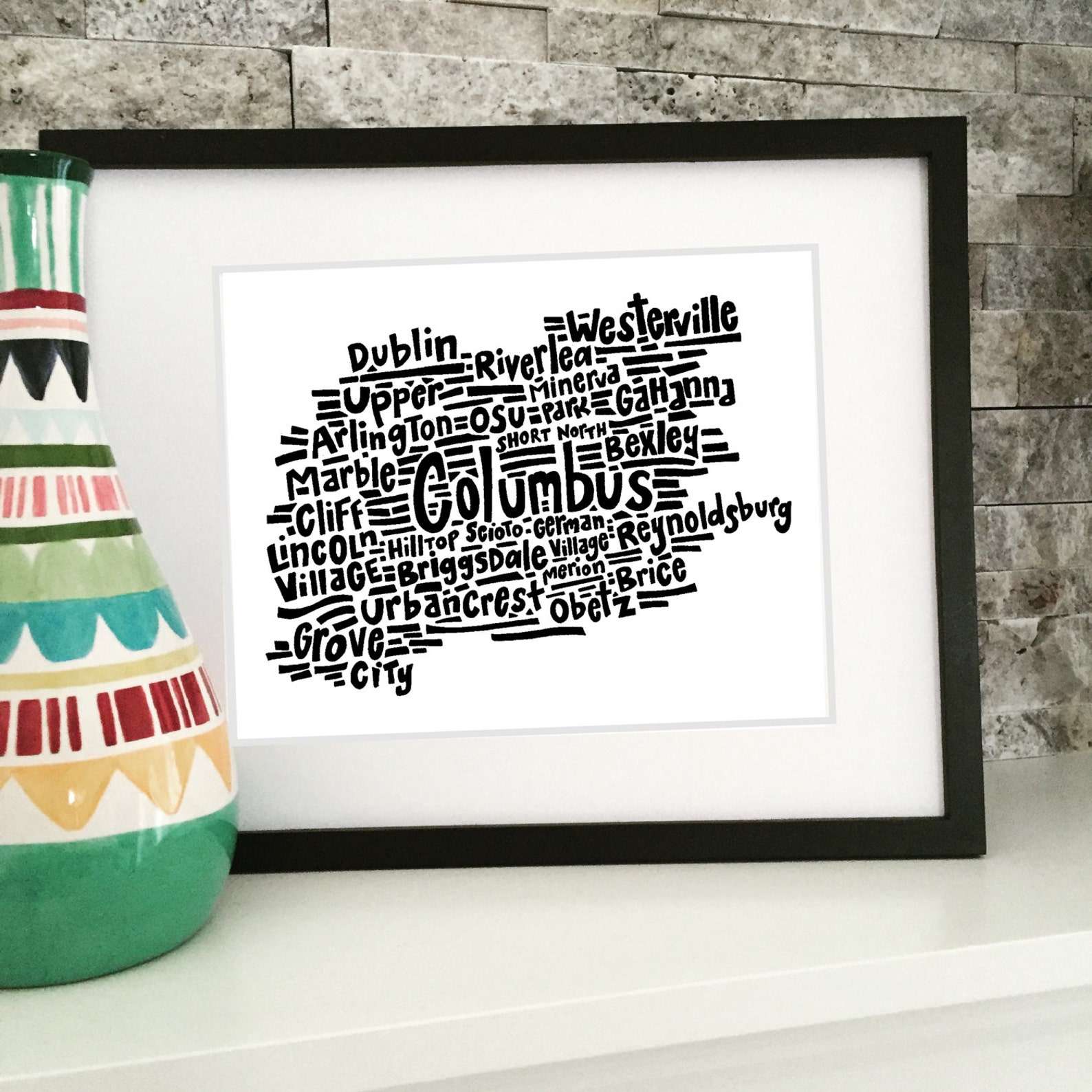 Columbus Metro Map Art Print - Signed 8.5" X 11" Print of Original Hand ...