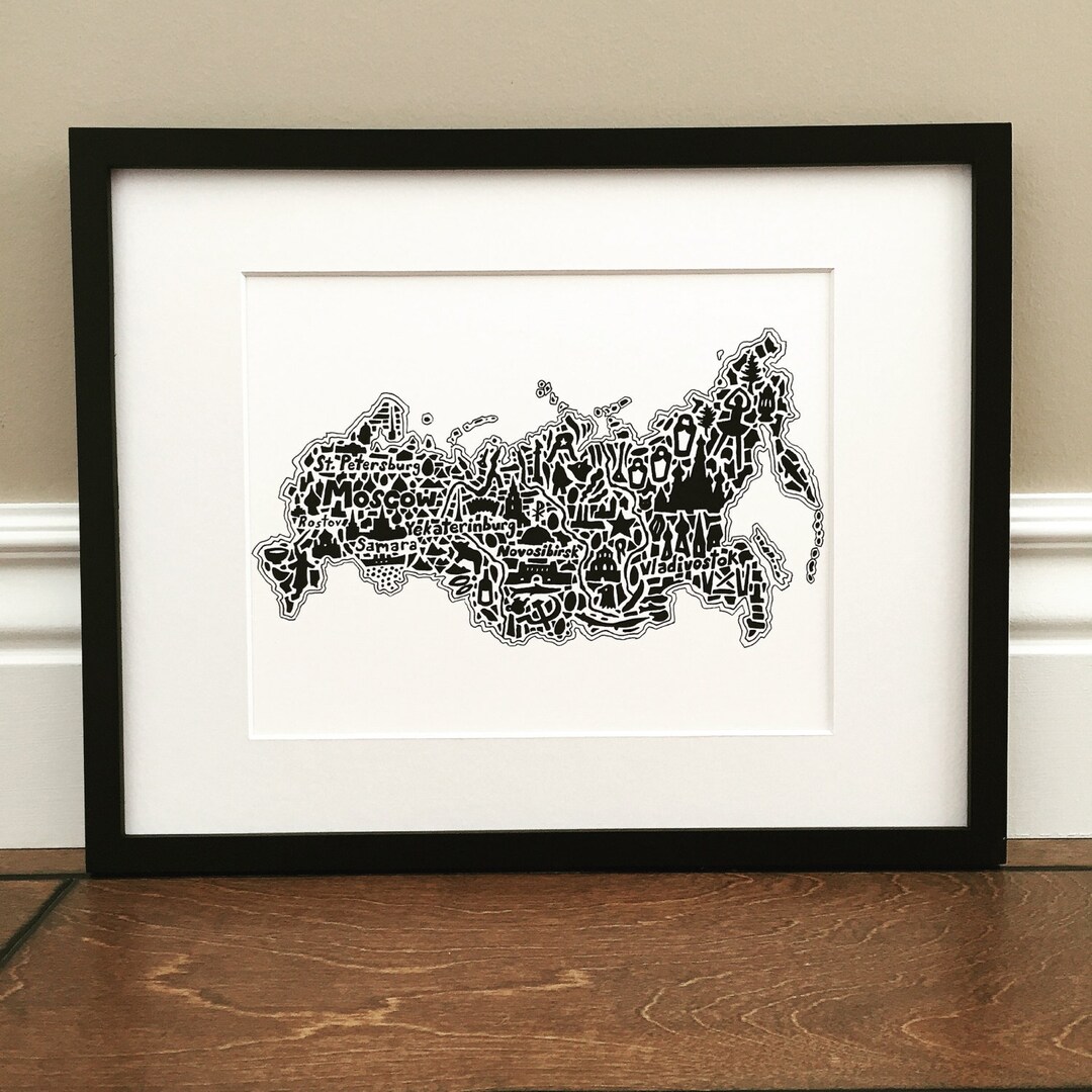 Russia Map Art Print Signed 8.5 X 11 Print of Original Hand Drawn Map ...